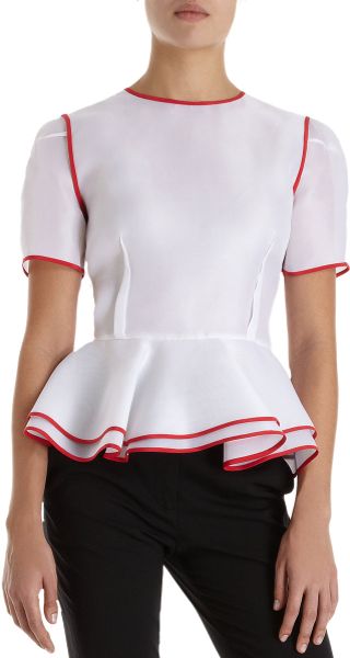 Prabal Gurung Contrast Trim Peplum Top in White | Lyst