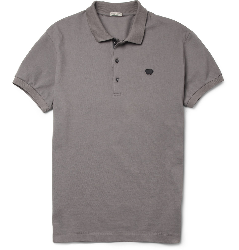 Bottega Veneta Cotton Pique Polo Shirt in Gray for Men | Lyst