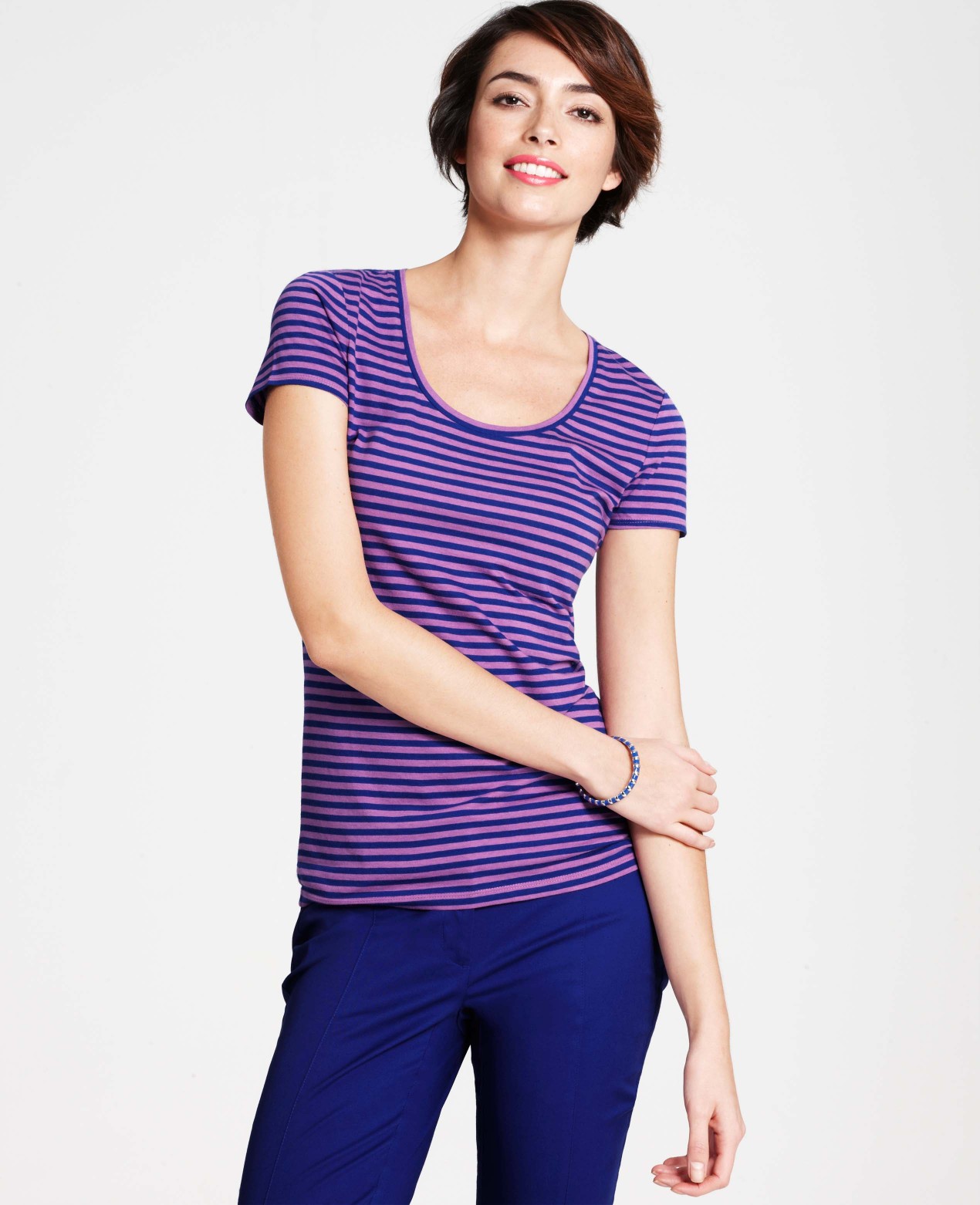 Ann taylor Striped Scoop Neck Cotton Modal Tee in Blue (laurel petal ... Ann taylor Striped Scoop Neck Cotton Modal Tee in Blue (laurel petal ...
