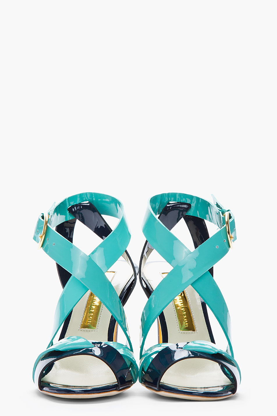 Lyst - Rupert sanderson Turquoise and Navy Patent Sandals in Blue