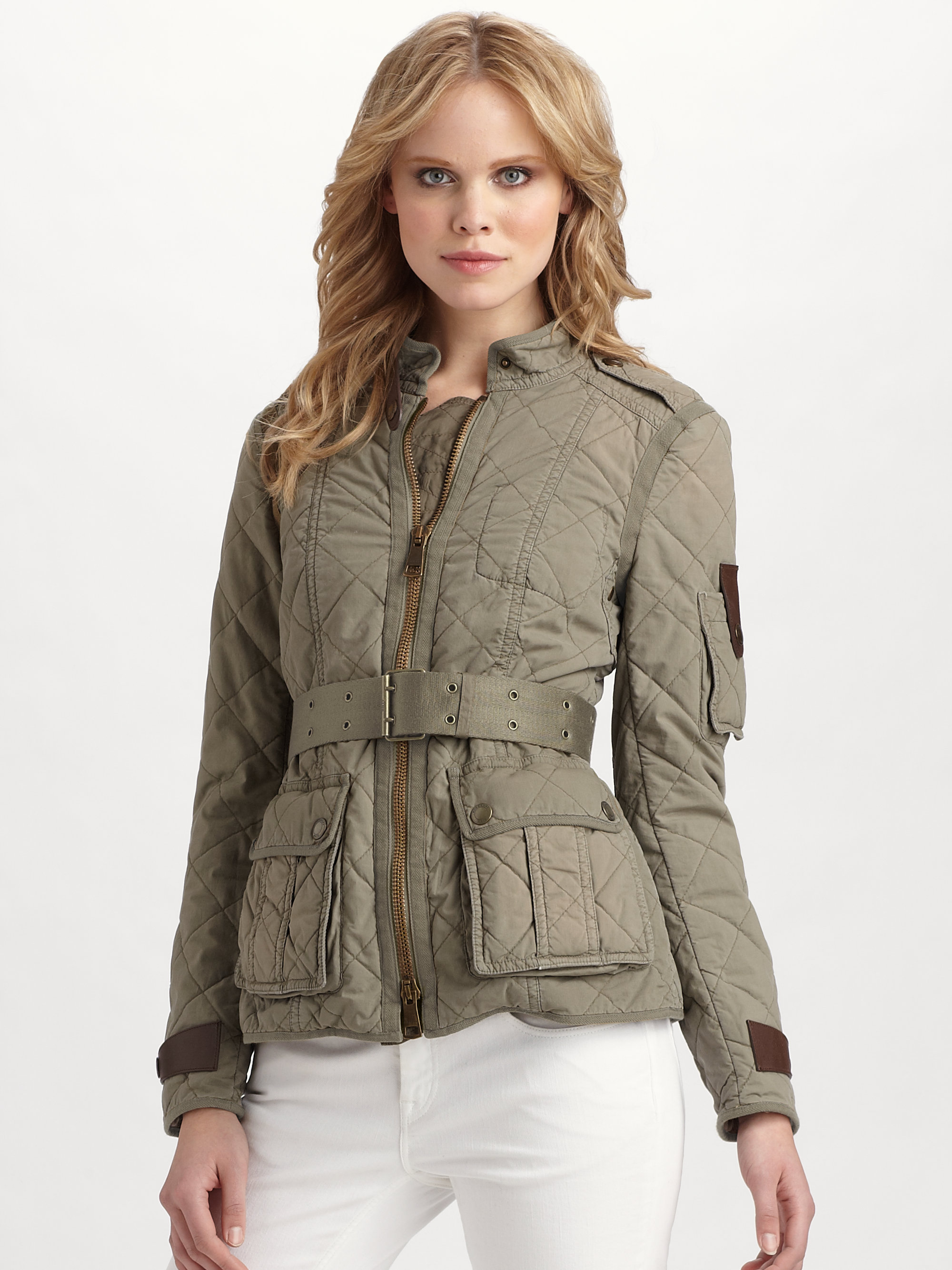 Lyst - Burberry Brit Belted Quilted Jacket in Green Lyst - Burberry Brit Belted Quilted Jacket in Green