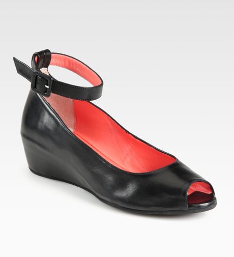 Aquatalia By Marvin K Ursula Leather Ankle Strap Wedge Pumps in Black ...
