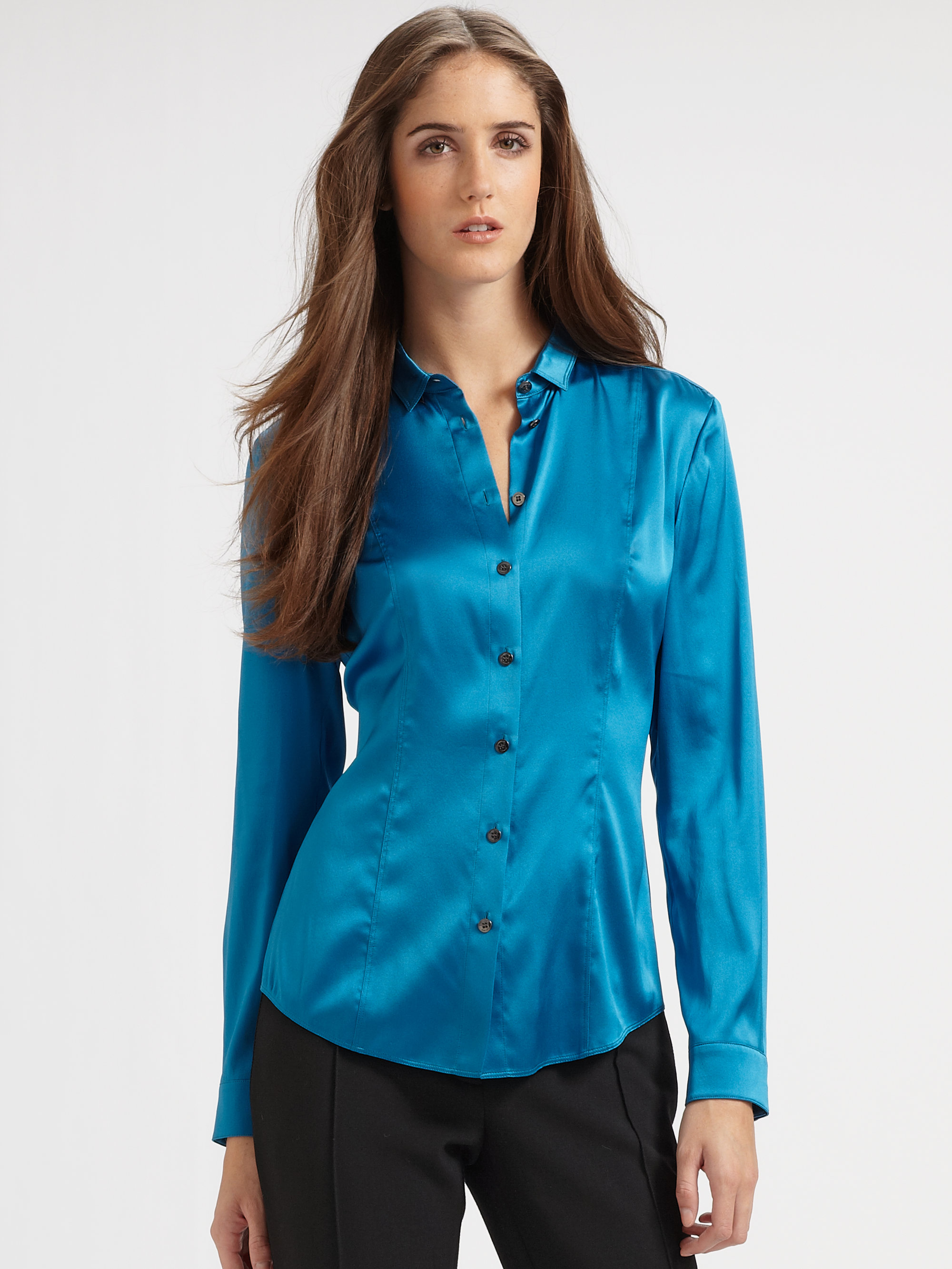 Burberry Silk Blouse In Blue Lyst Burberry Silk Blouse In Blue Lyst
