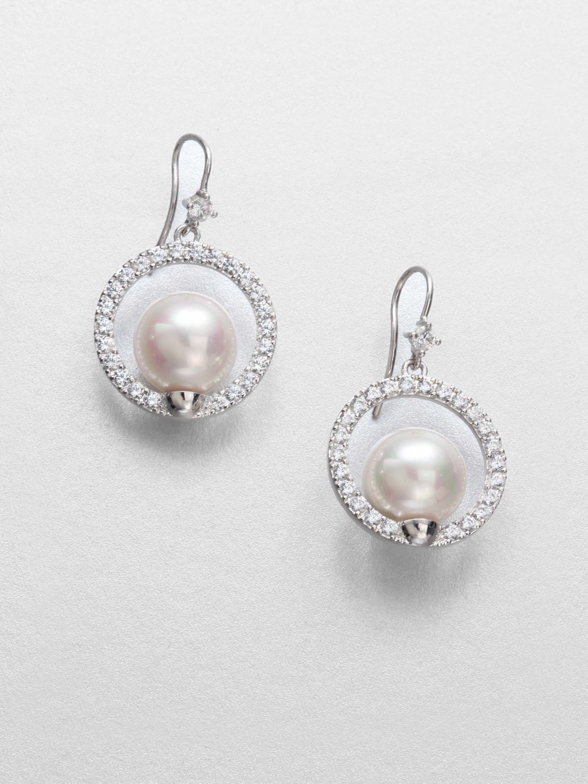 Majorica 12mm Pearl Halo Earrings in White (pearl-silver) | Lyst
