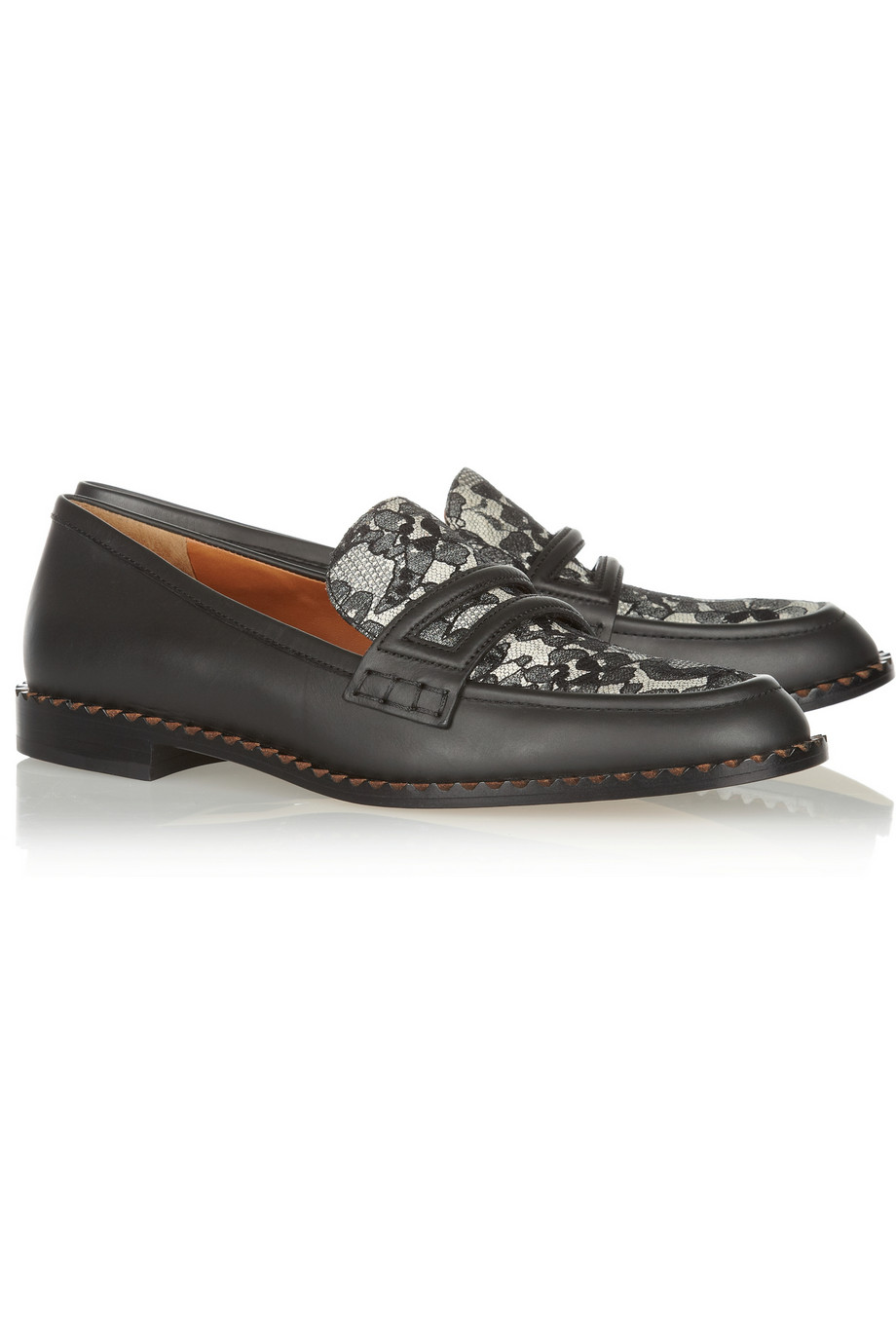 Marc By Marc Jacobs Lace Paneled Leather Loafers in Black - Lyst