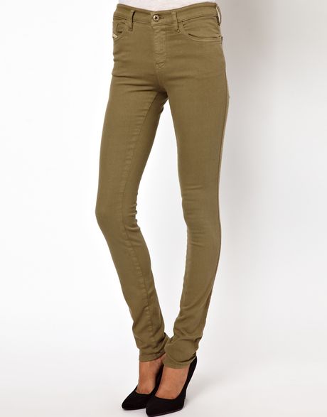Asos Diesel Skinzee Colored Skinny Jeans in Khaki - Lyst