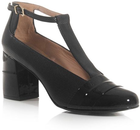Robert Clergerie Katia Tbar Block Heel Shoes in Black | Lyst