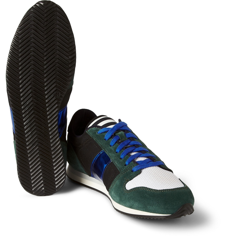 Lyst - Ami Suede Mesh and Metallic Leather Sneakers in Green for Men