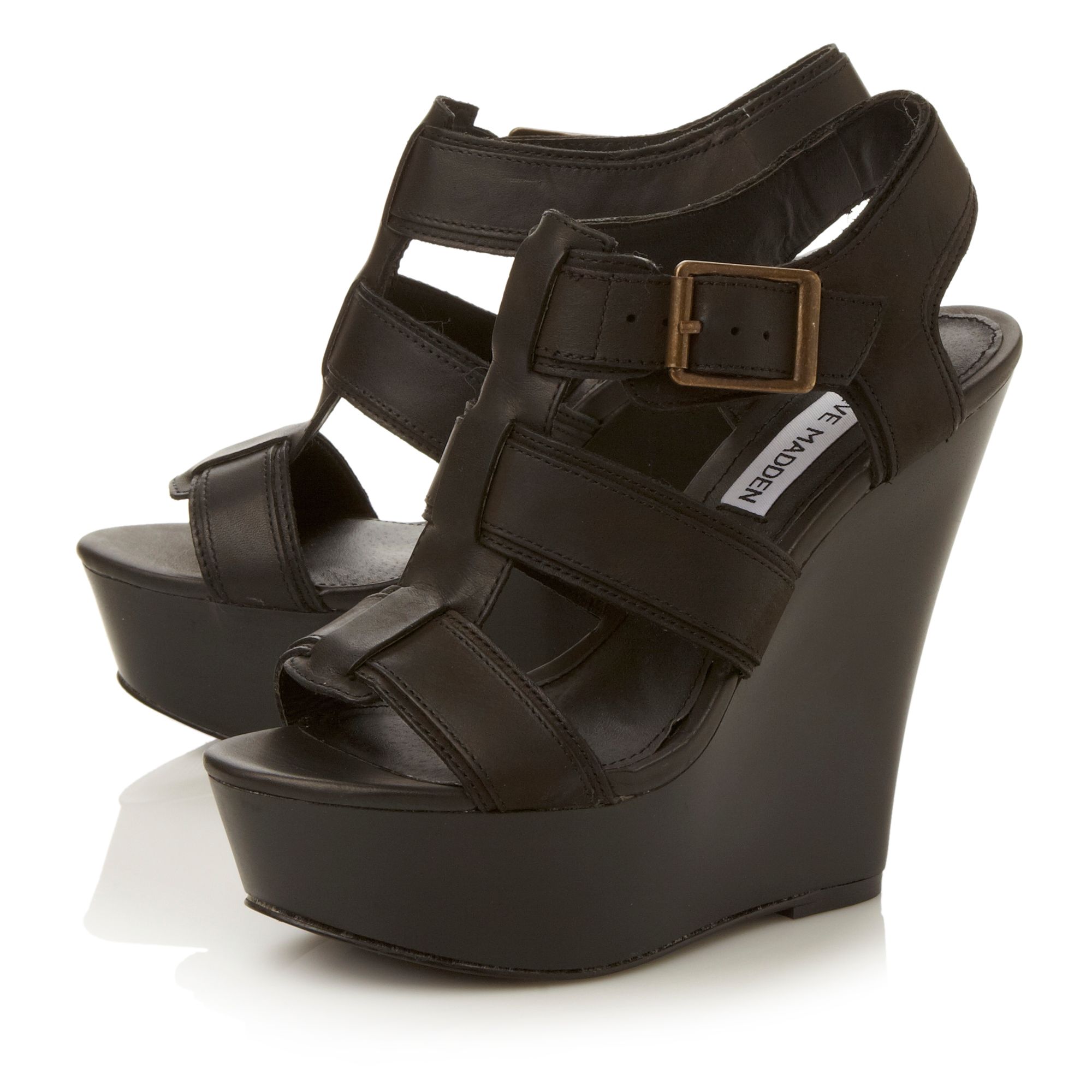 Steve Madden Wanting Thick Strap Caged Wedge Sandals in Black - Lyst
