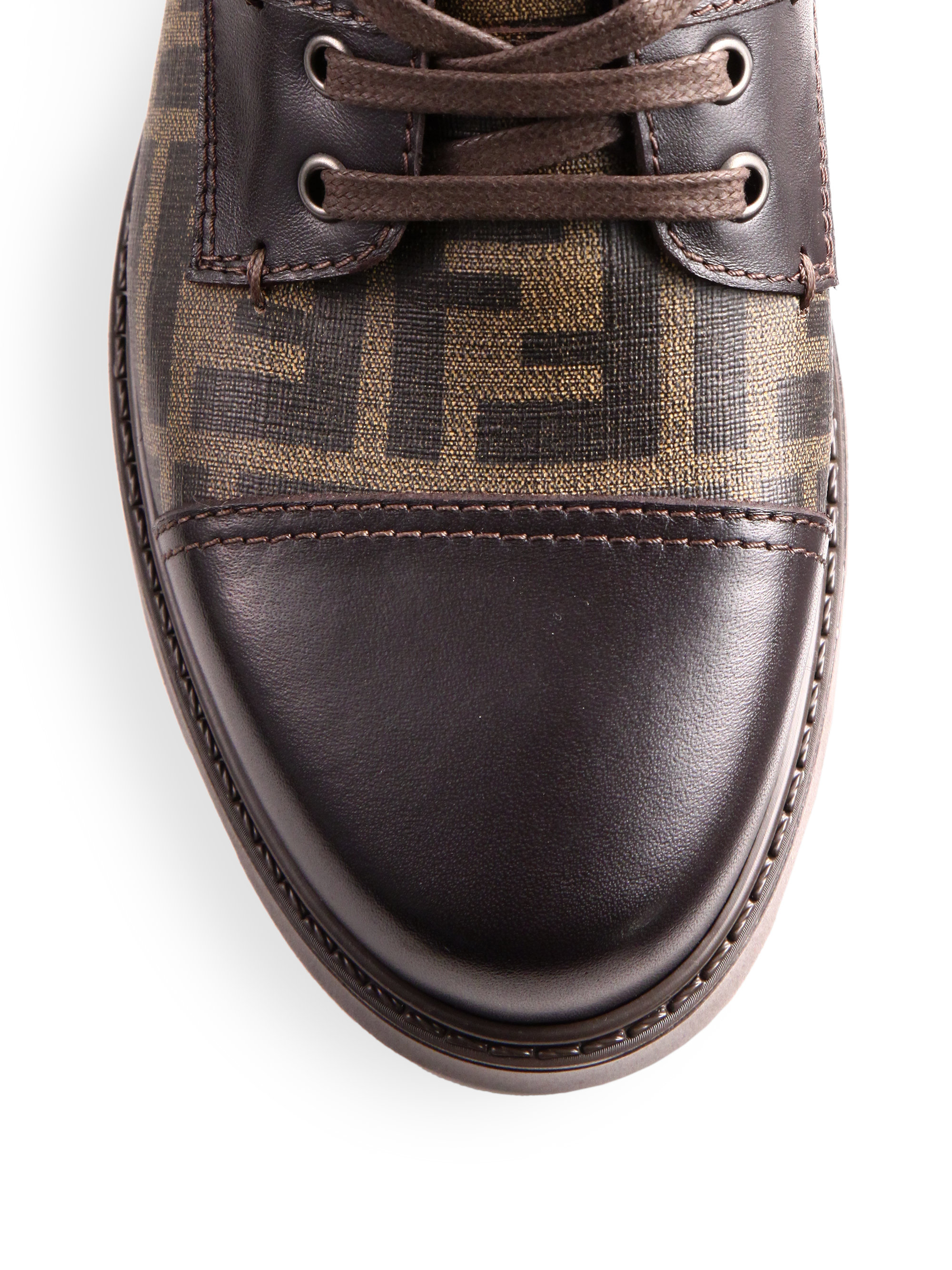 Fendi Zucca Laceup Boots in Brown for Men | Lyst