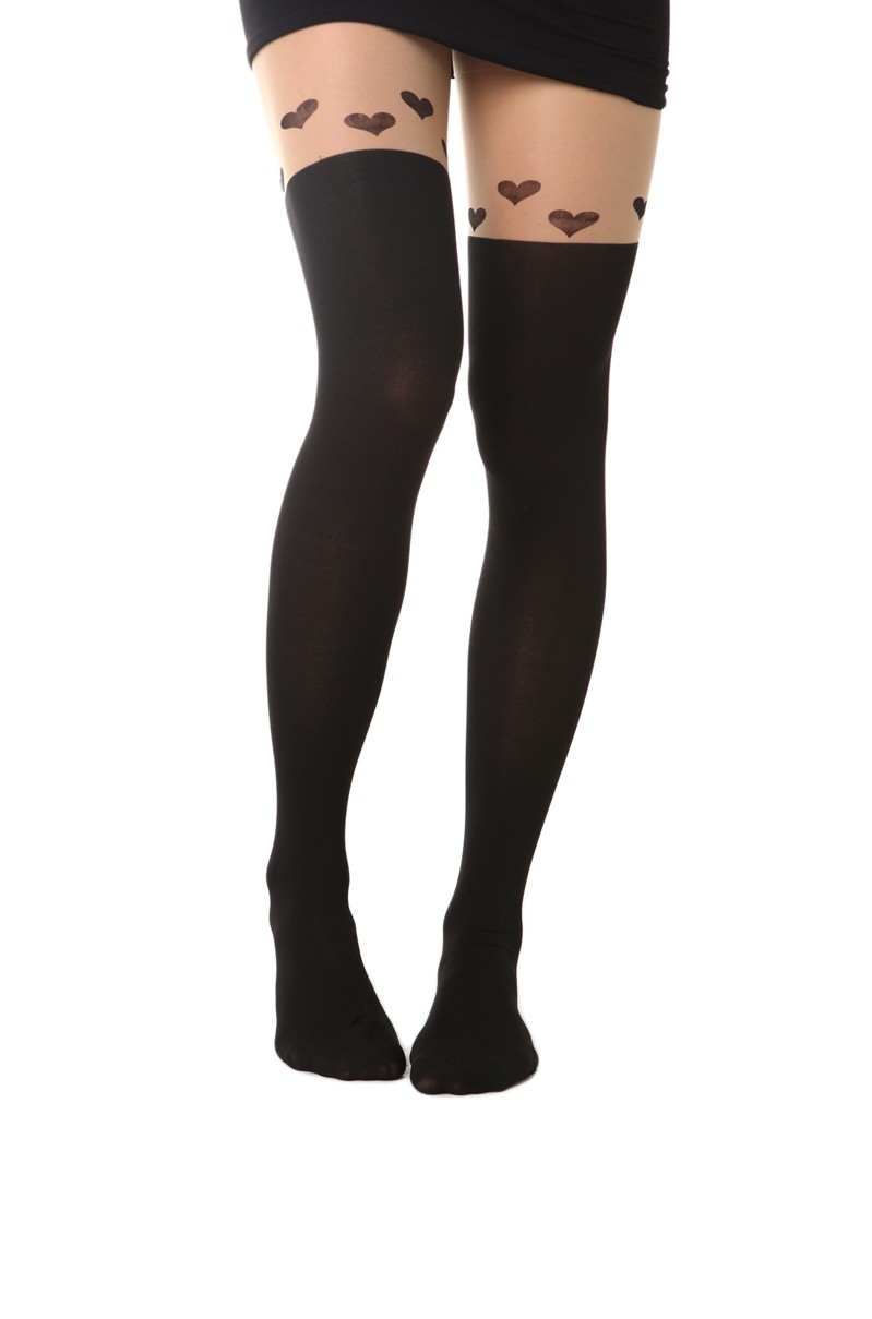 Lyst Akira Heart Print Tights In Black