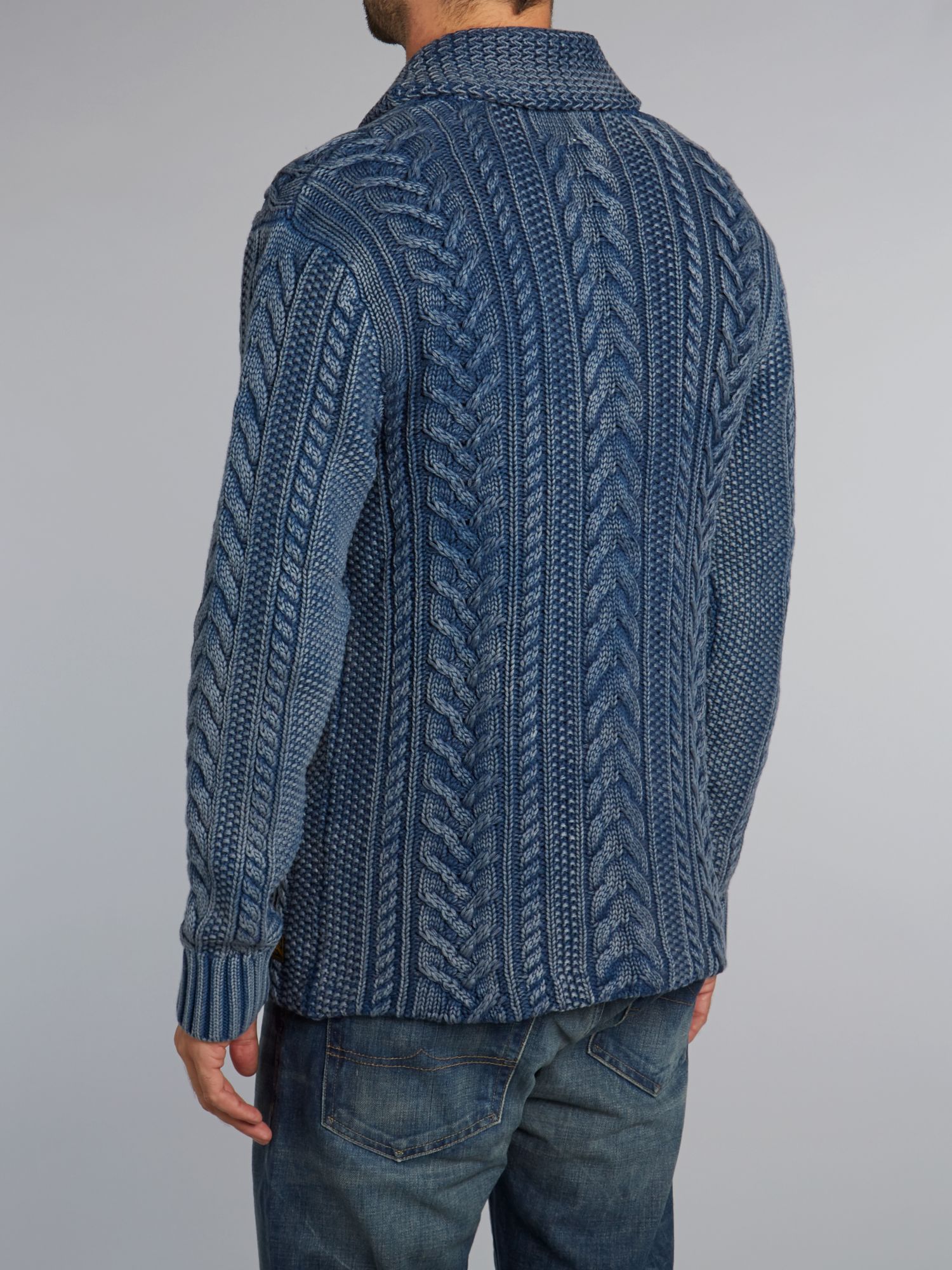 Denim And Supply Ralph Lauren Cable Knit Shawl Cardigan In Blue For Men