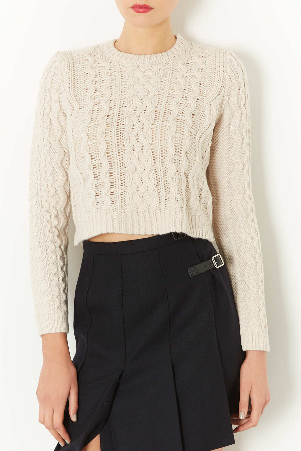 Lyst Topshop Knitted Crop Cable Jumper In Natural