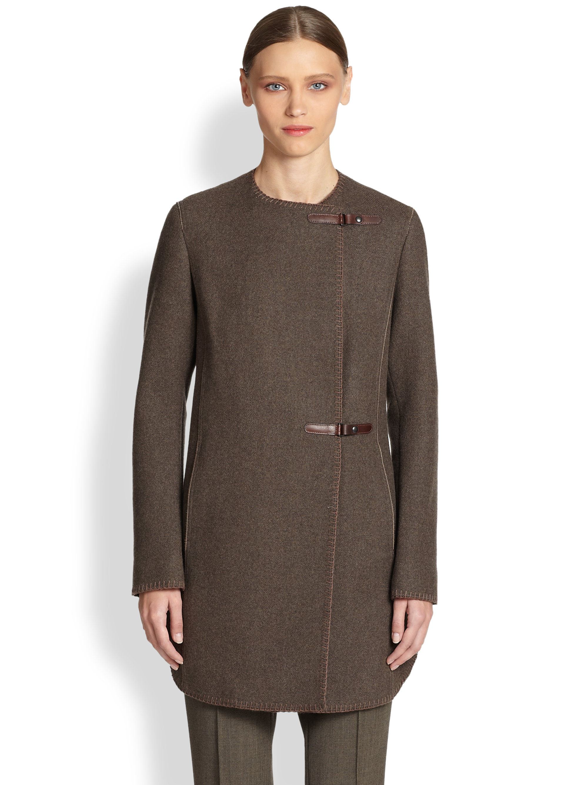 Akris punto Blanketstitched Wool Coat in Brown | Lyst
