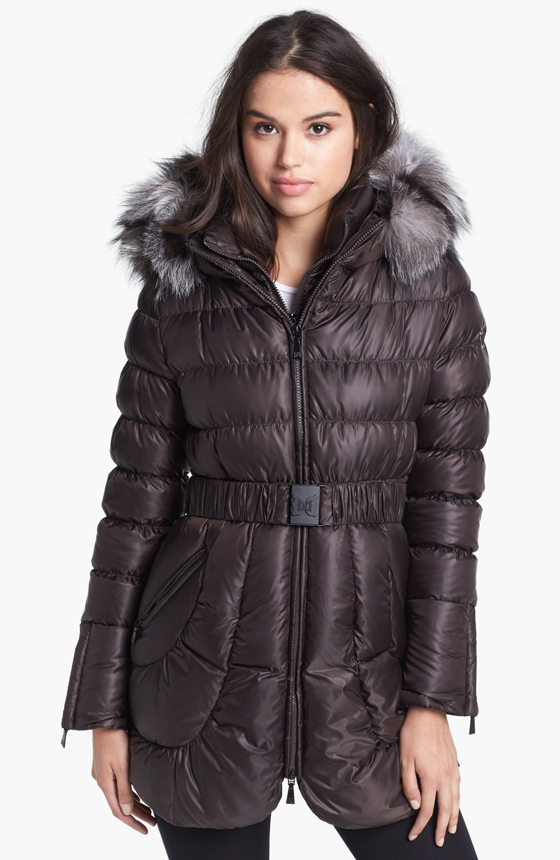 Dawn Levy Harlow Genuine Fox Fur Trim Down Coat in Brown (Coffee) | Lyst