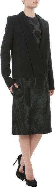 Victoria Beckham Black Wool and Calf Hair Long Coat in Black | Lyst