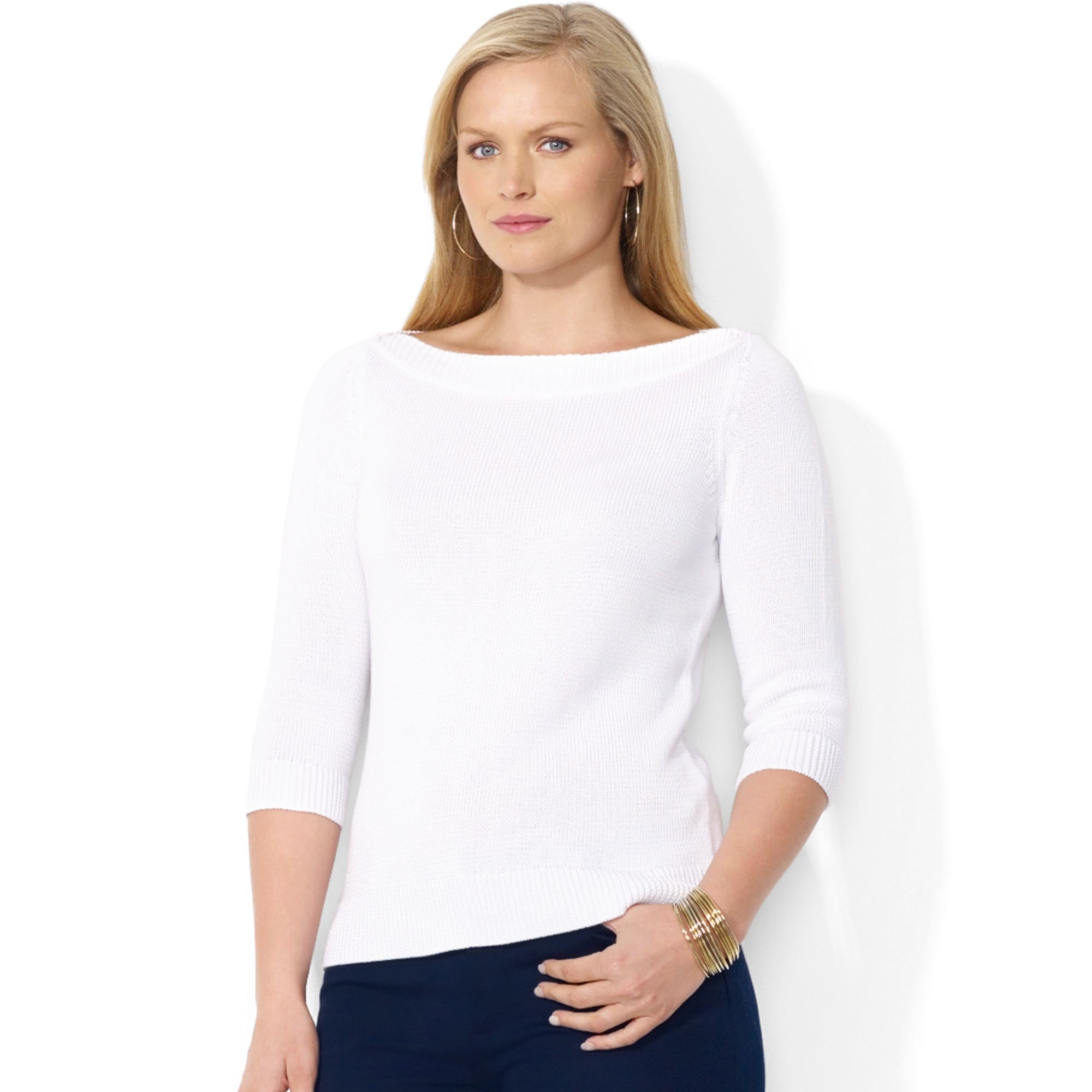 Lyst Lauren By Ralph Lauren Plus Size Three Quarter Sleeve Boat Neck
