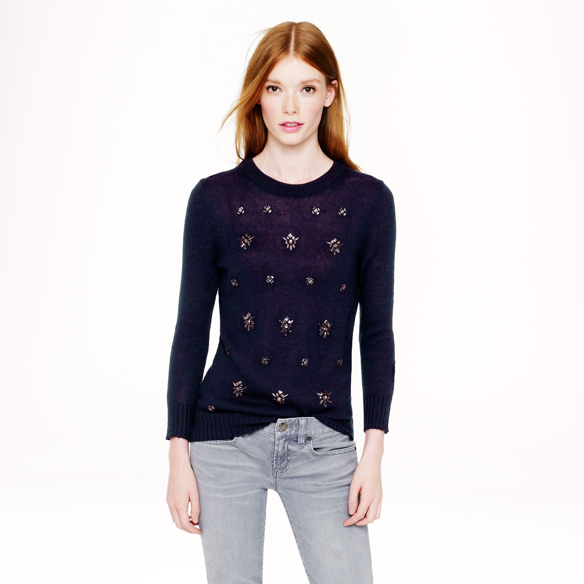 Lyst J Crew Jeweled Cluster Sweater In Blue