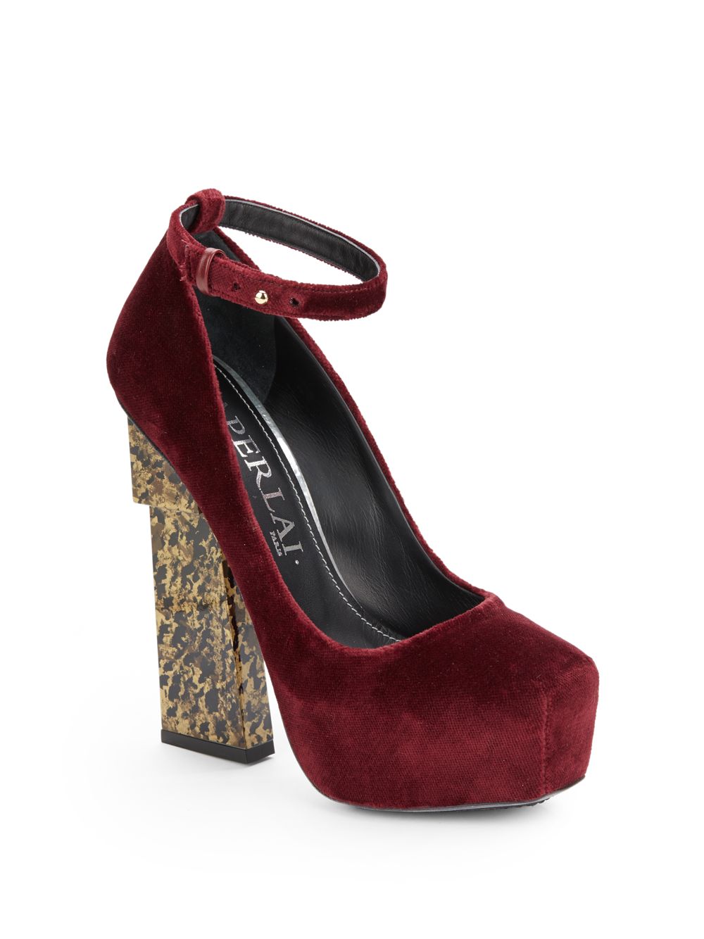 Aperlai Velvet Ankle Strap Platform Pumps in Red (bordeaux) | Lyst