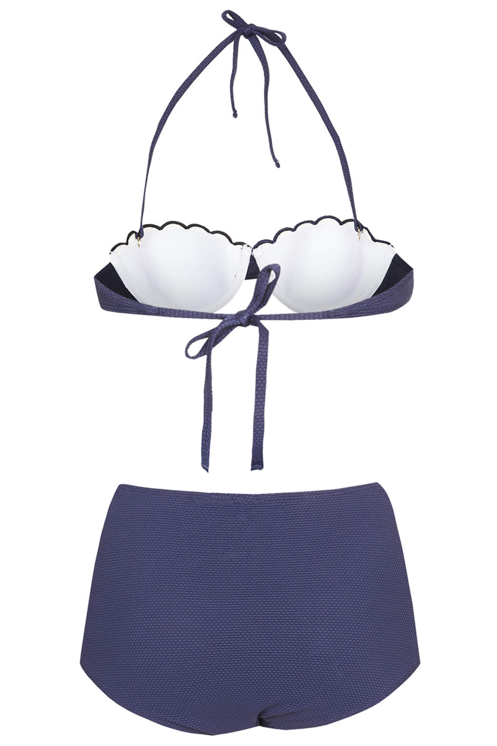 Topshop Navy Scallop High Waisted Bikini In Blue Lyst