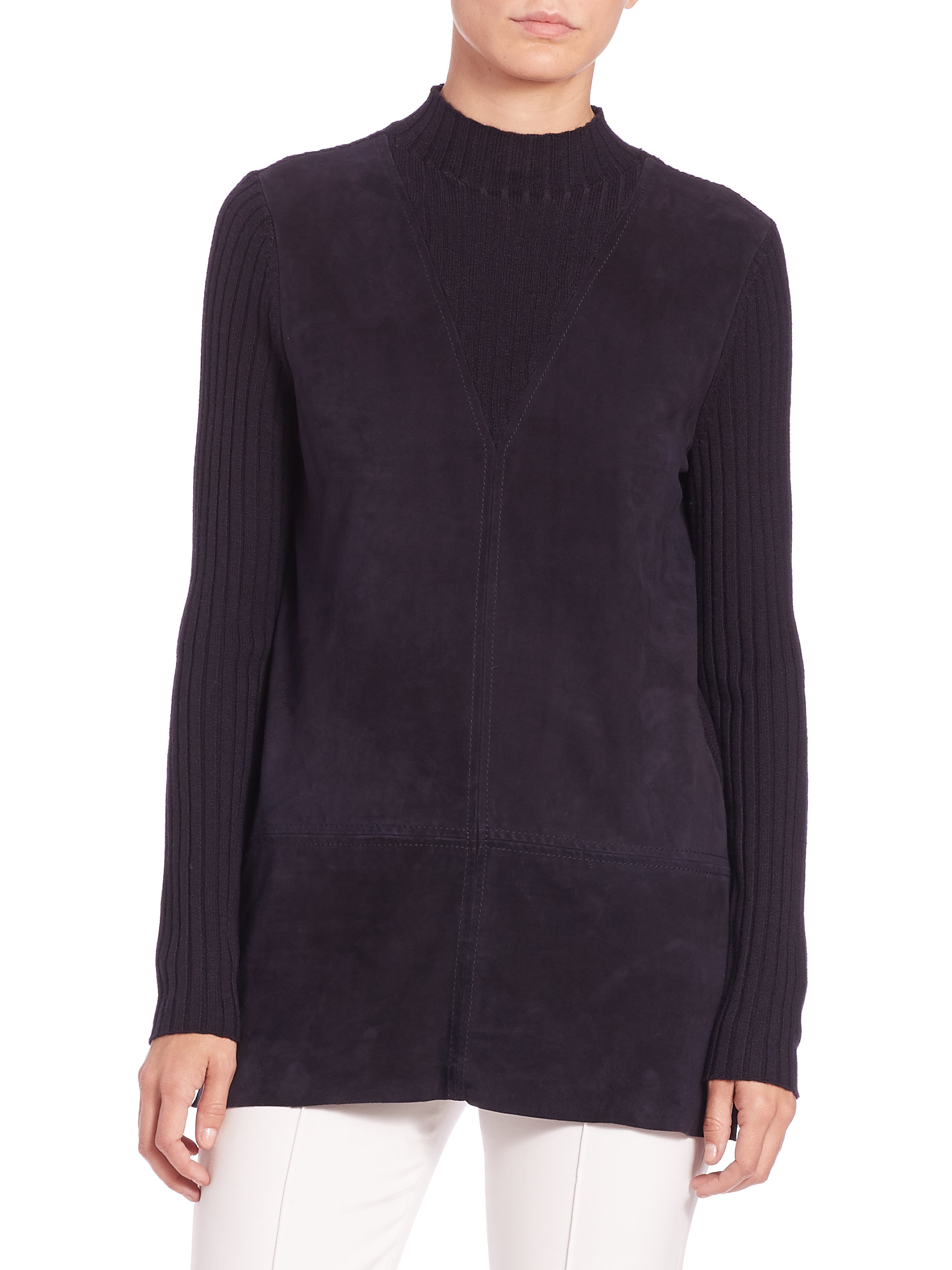 Lyst - Tory Burch Pieced Suede & Wool Tunic Sweater in Blue