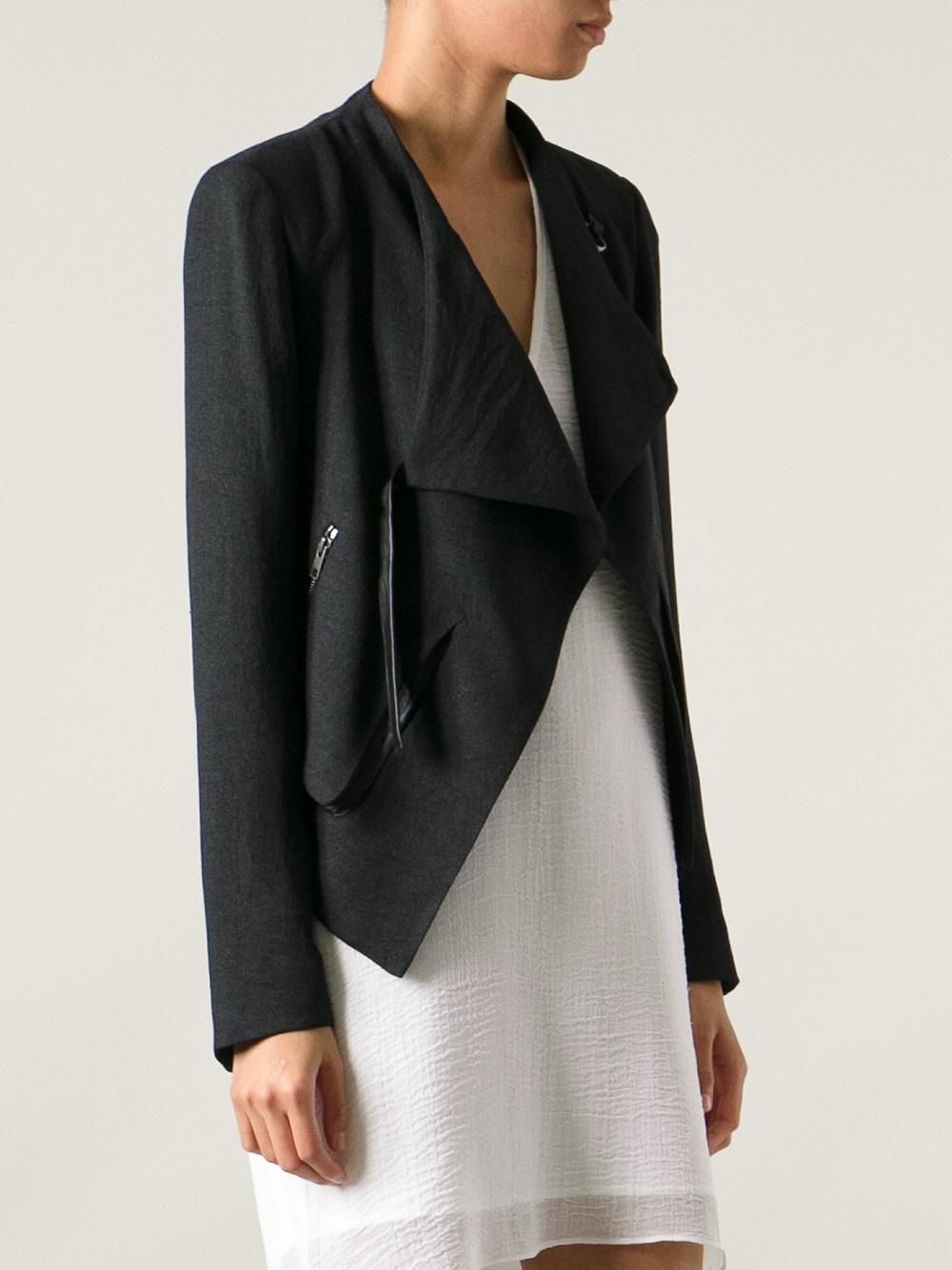 Lyst - Helmut Lang Asymmetric Cropped Jacket in Black