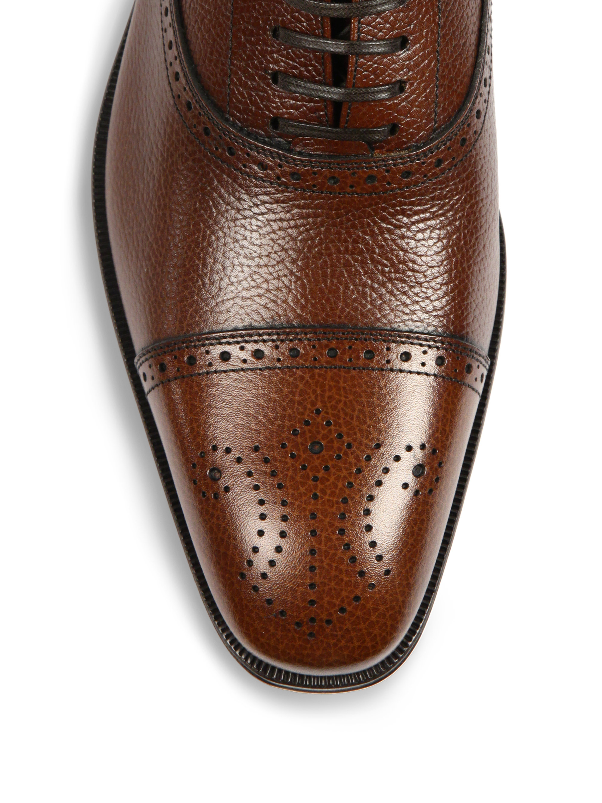 Ferragamo Casey Cap-toe Pebbled Leather Brogue Oxfords in Brown for Men ...