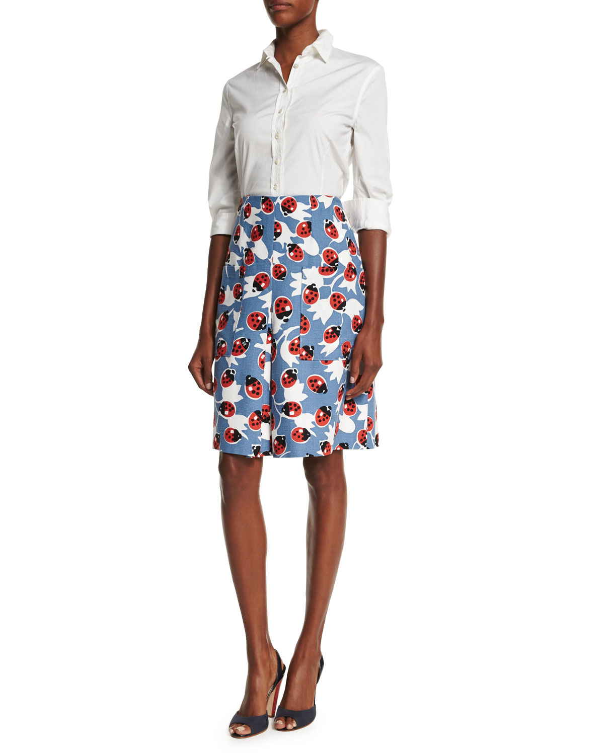 Carolina herrera Lady Bug-print Patch-pocket Skirt in Red (RED PATTERN ...