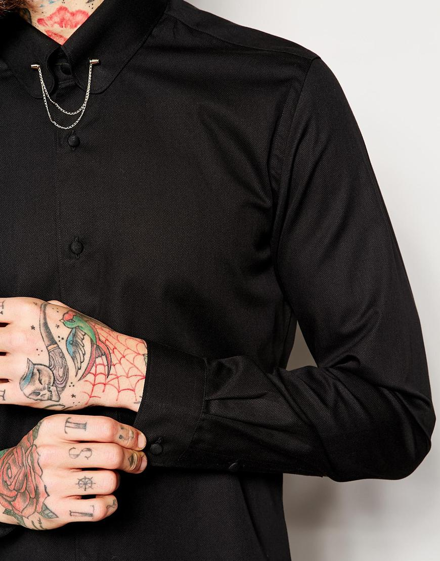 Lyst - Noose And Monkey Shirt With Gold Collar Bar & Chain In Super ...