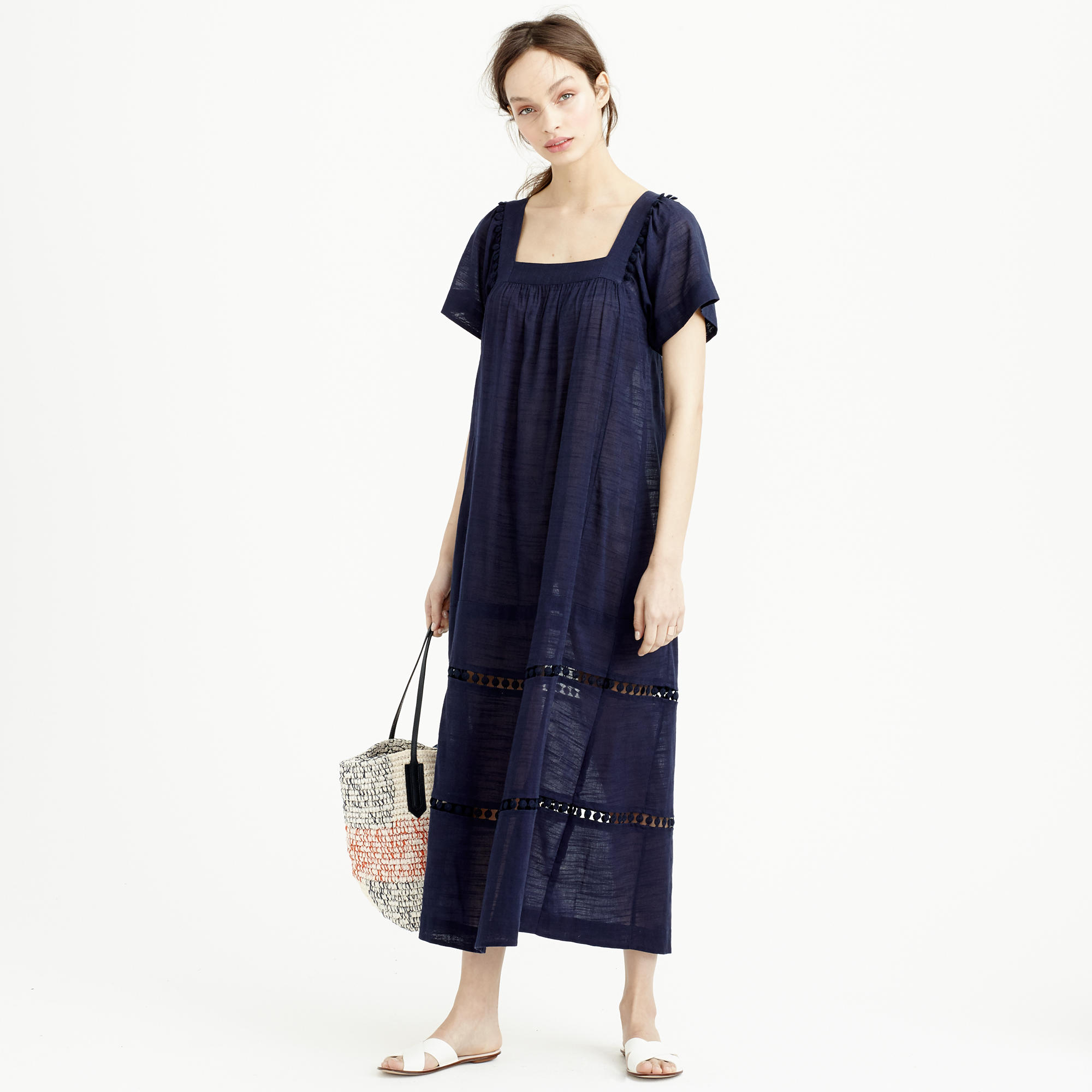 Lyst J Crew Embroidered Short Sleeve Maxi Dress In Blue