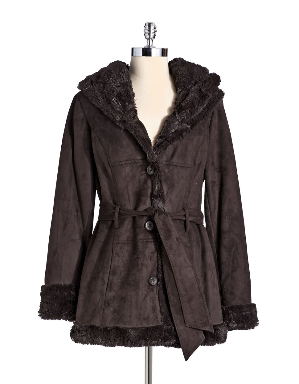 Jones New York Faux Fur Walking Coat in Brown - Lyst