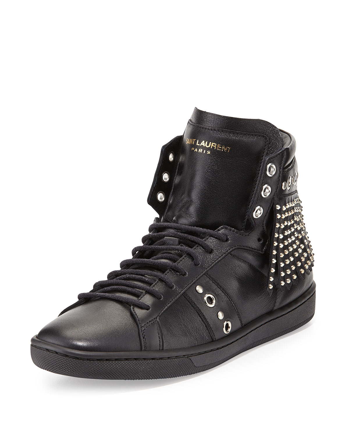 Lyst - Saint Laurent Studded-fringe Leather High-top Sneaker in Black