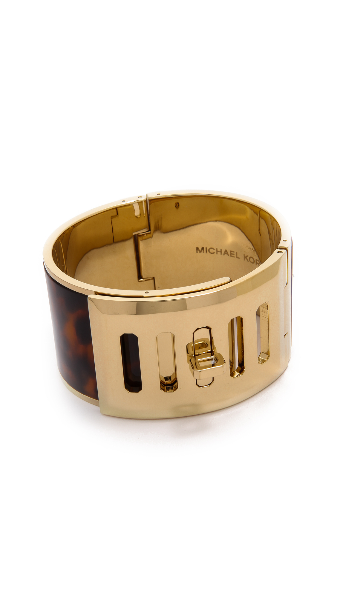 Lyst - Michael Kors Wide Turn Lock Cuff Bracelet - Gold/Tortoise in ...