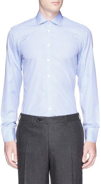 Turnbull & Asser Gingham Check Cotton Poplin Shirt in Blue for Men | Lyst