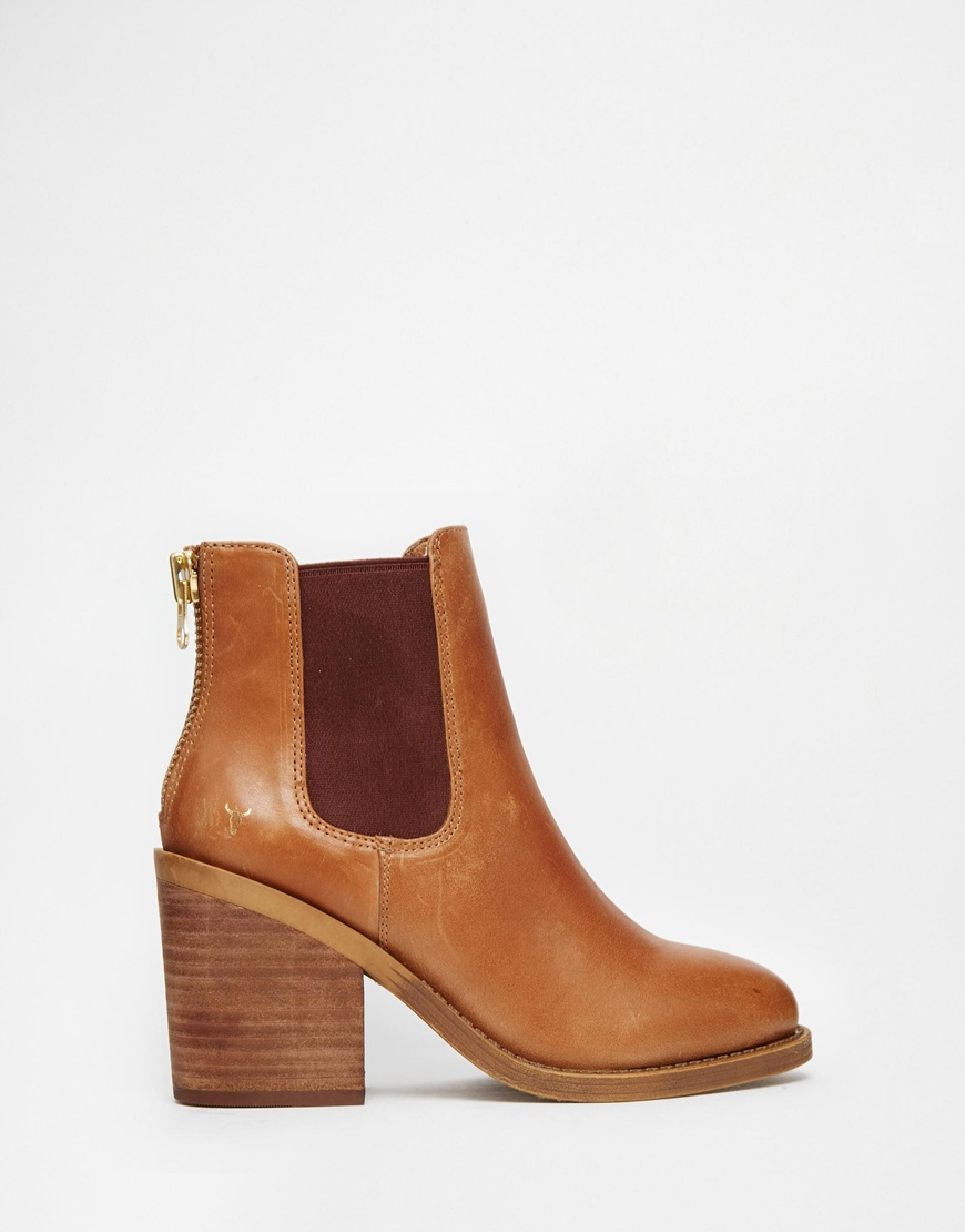 Lyst - Windsor Smith Mary Tan Leather Zip Back Heeled Ankle Boots in Brown