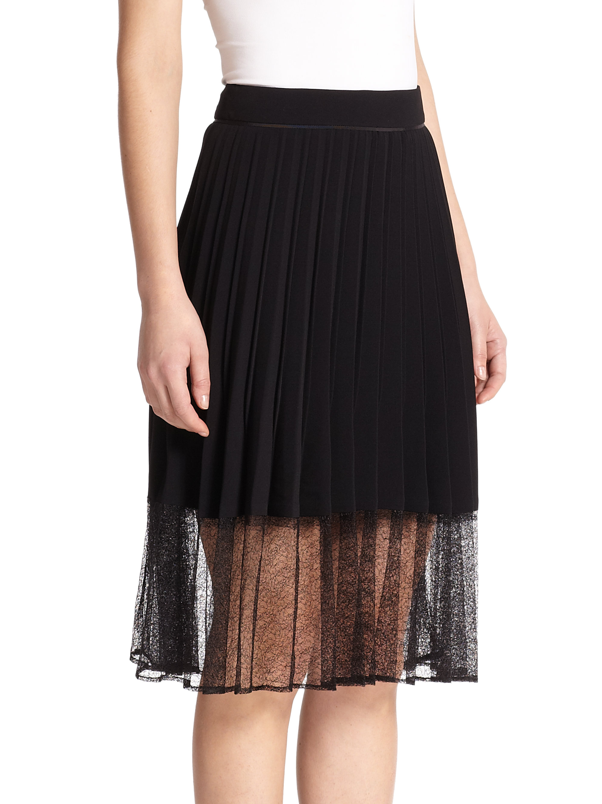Lyst - Rag & Bone Lyndale Lace-hem Pleated Skirt in Black
