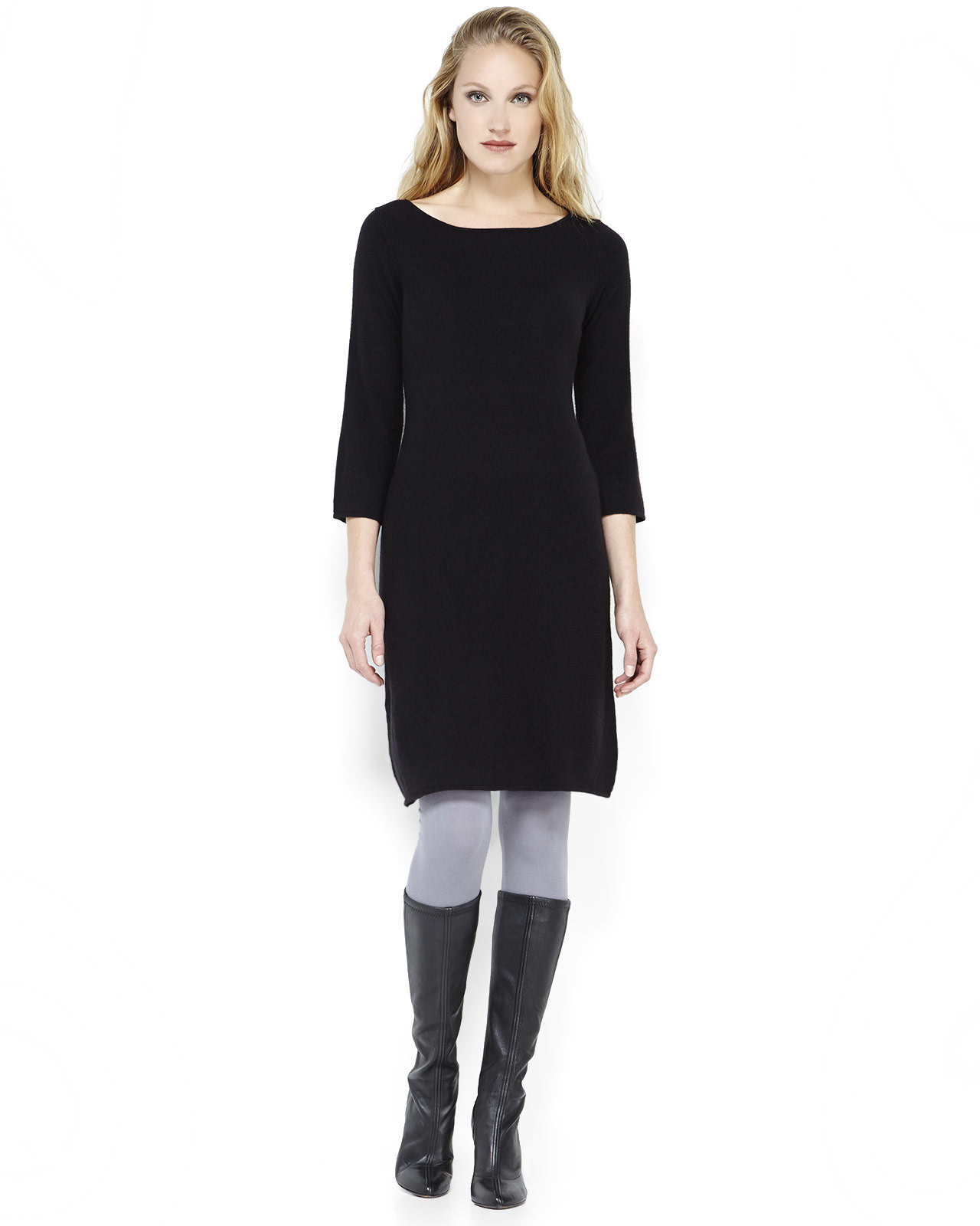 Sofia cashmere Boatneck Cashmere Sweater Dress in Black | Lyst