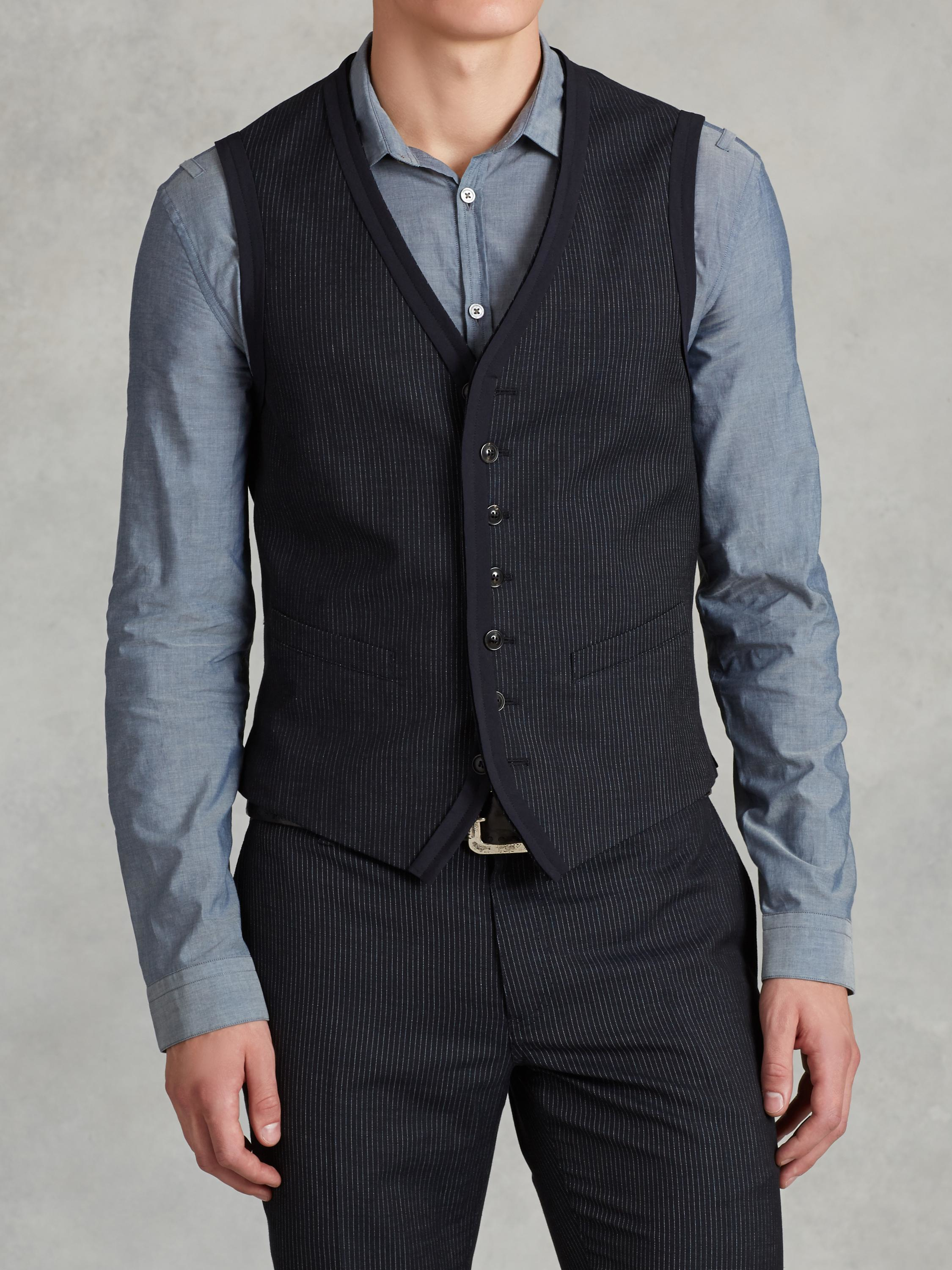 John varvatos Linen Pinstripe Vest in Blue for Men | Lyst