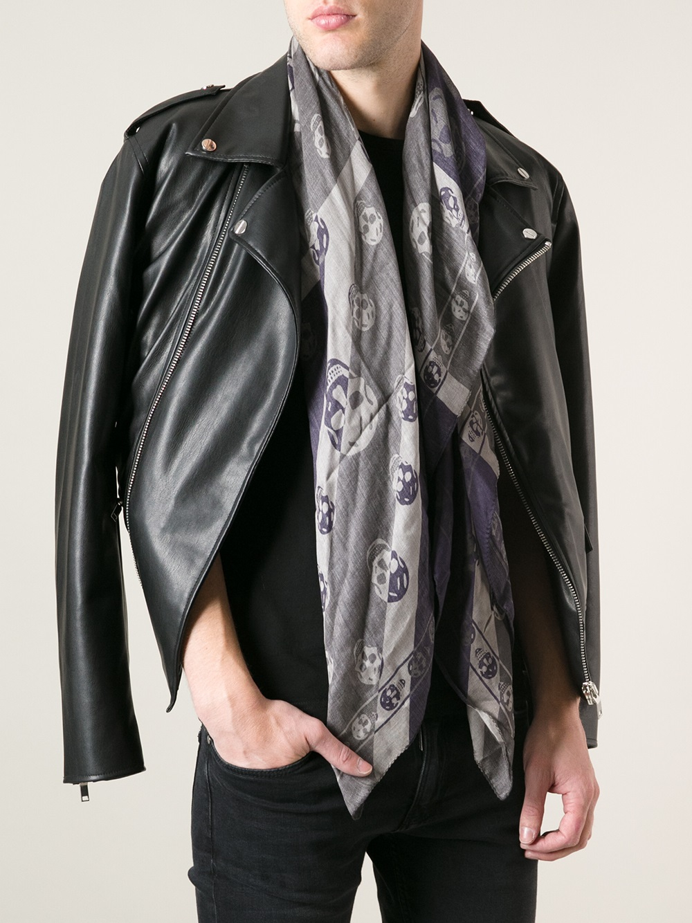 Lyst - Alexander mcqueen Skull And Stripes Scarf in Gray for Men