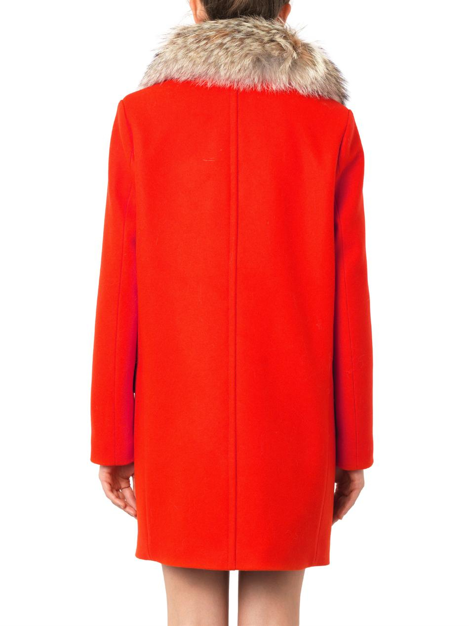 Lyst - MSGM Fur Collar Double-breasted Coat in Red