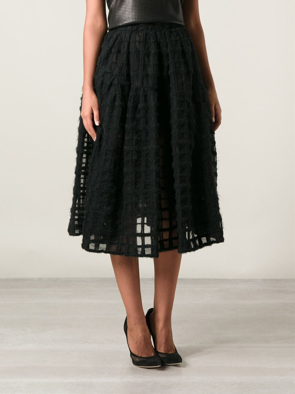 Simone rocha Check Pattern Midi Flared Skirt in Black | Lyst