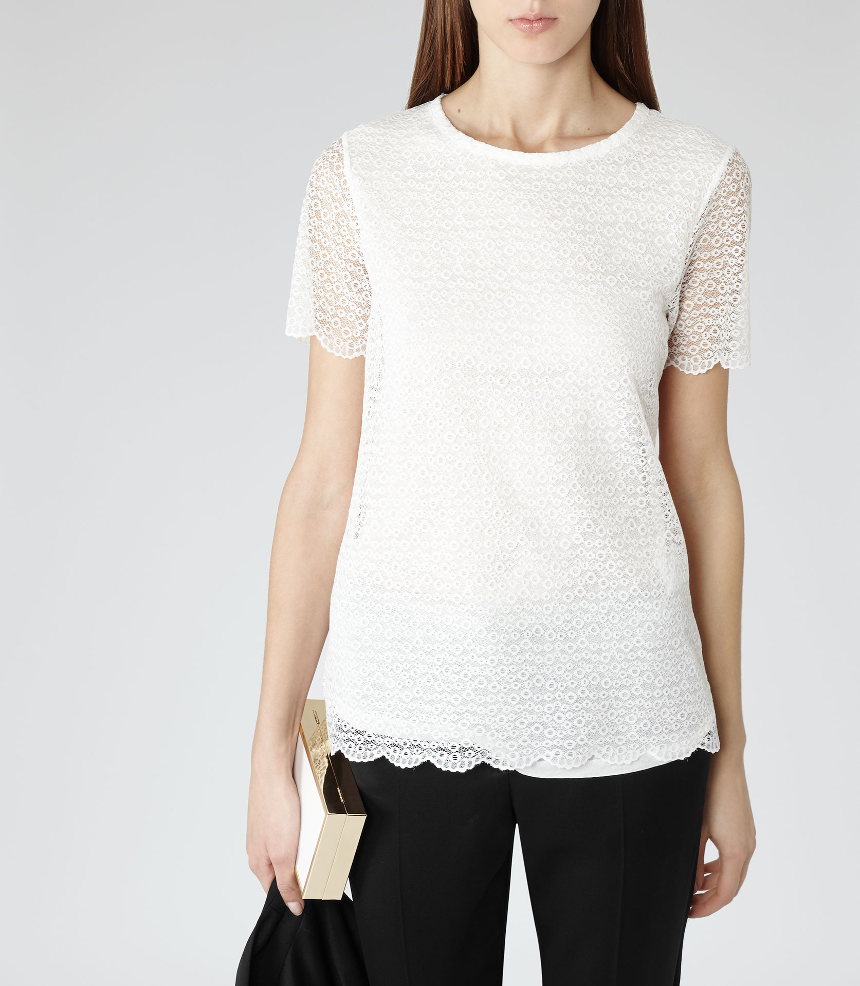 Lyst - Reiss Vienna Short Sleeve Lace Top in White