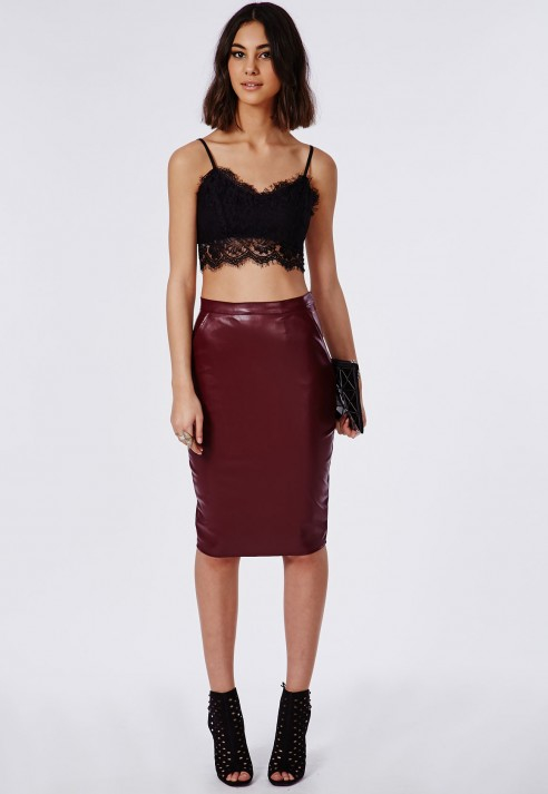Lyst Missguided Mariota Faux Leather Pencil Skirt Burgundy In Purple