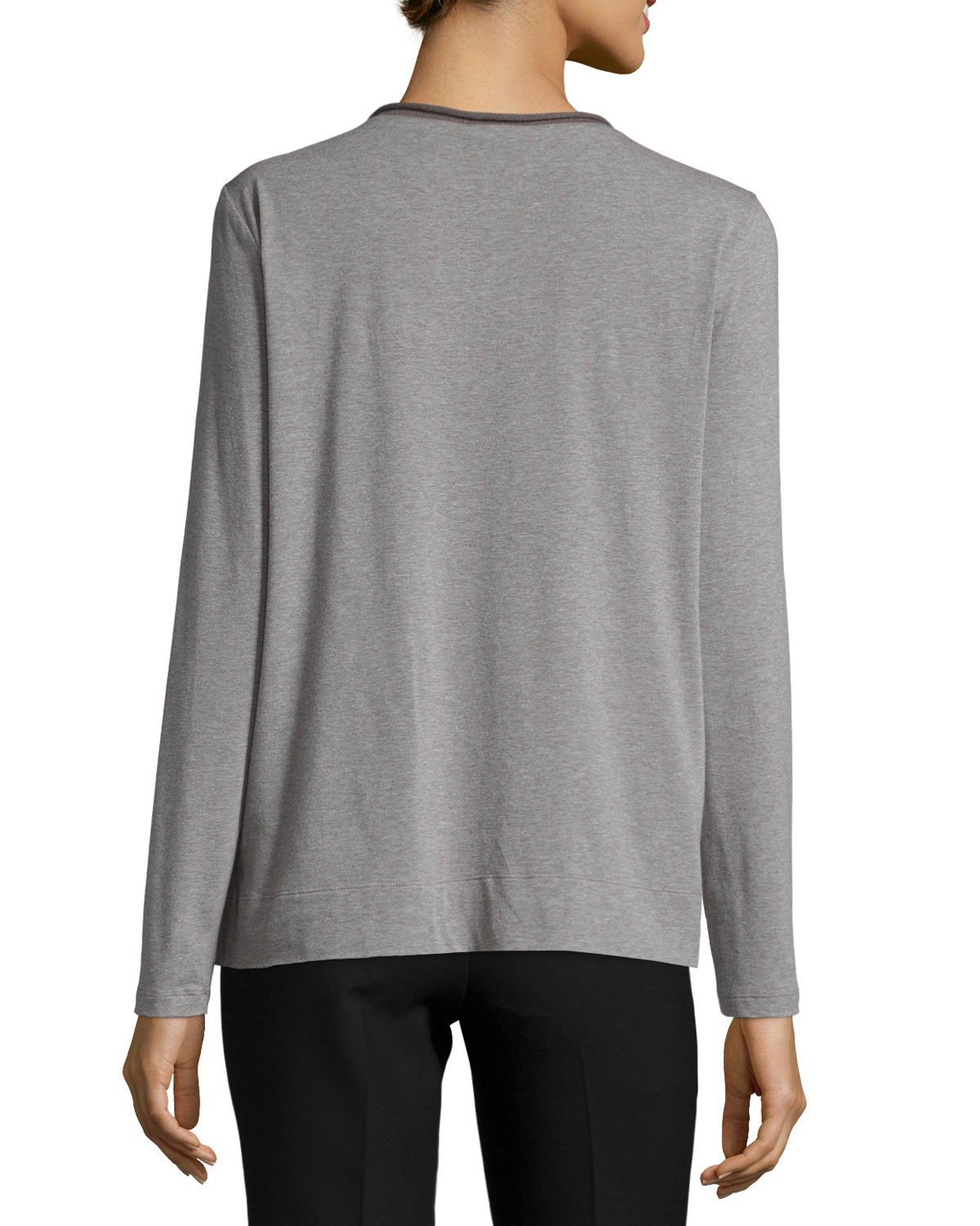 Lyst - Peserico Long-sleeve Combo Satin Top in Brown