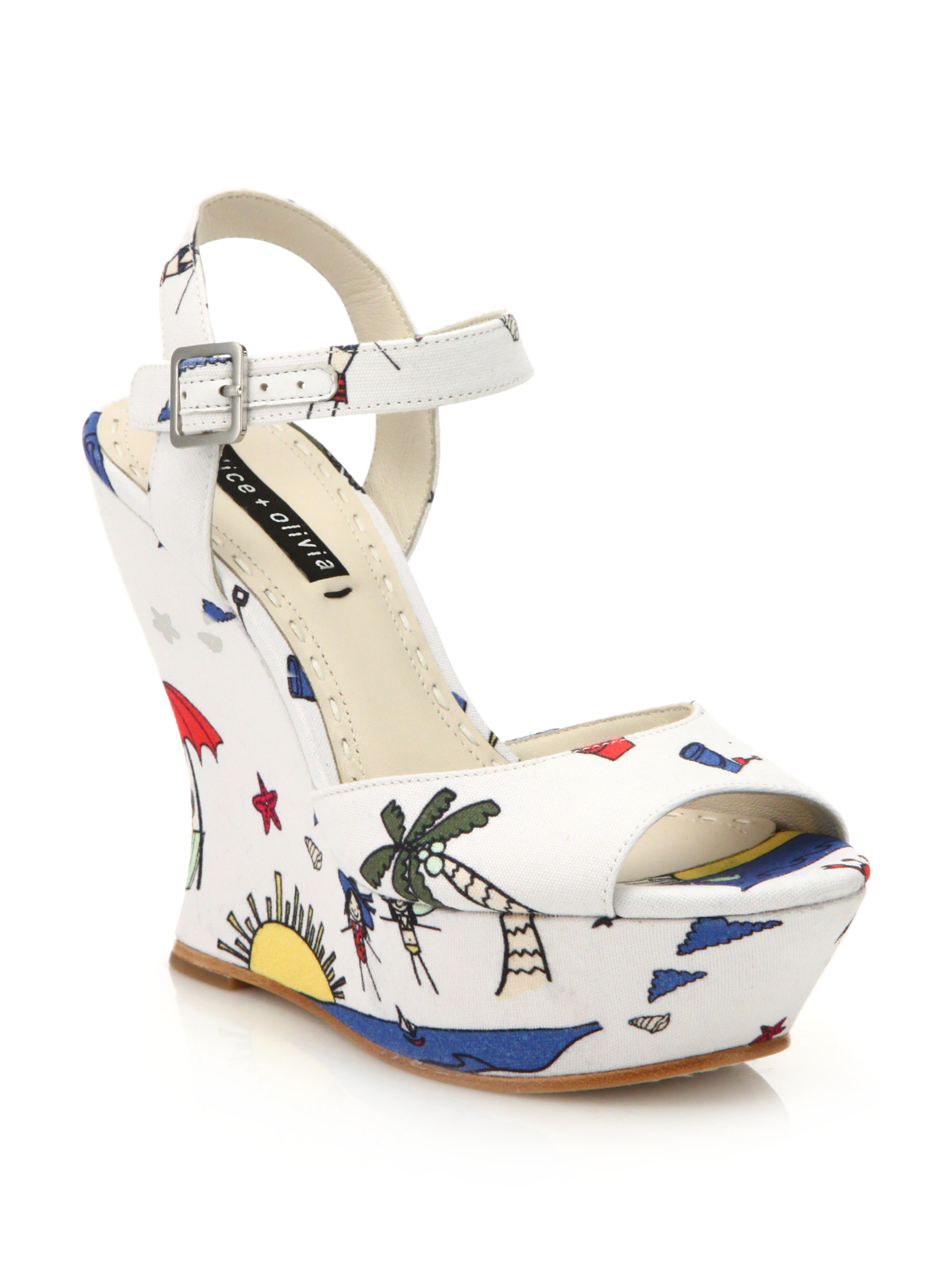 Lyst - Alice + Olivia Jana Beach-print Canvas Platform Wedge Sandals