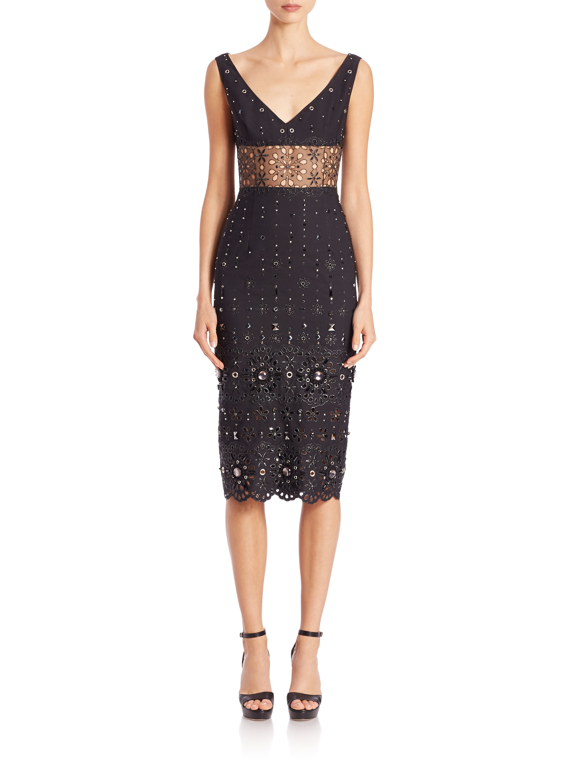 Lyst - Marc Jacobs Embellished Organza Sheath Dress in Black