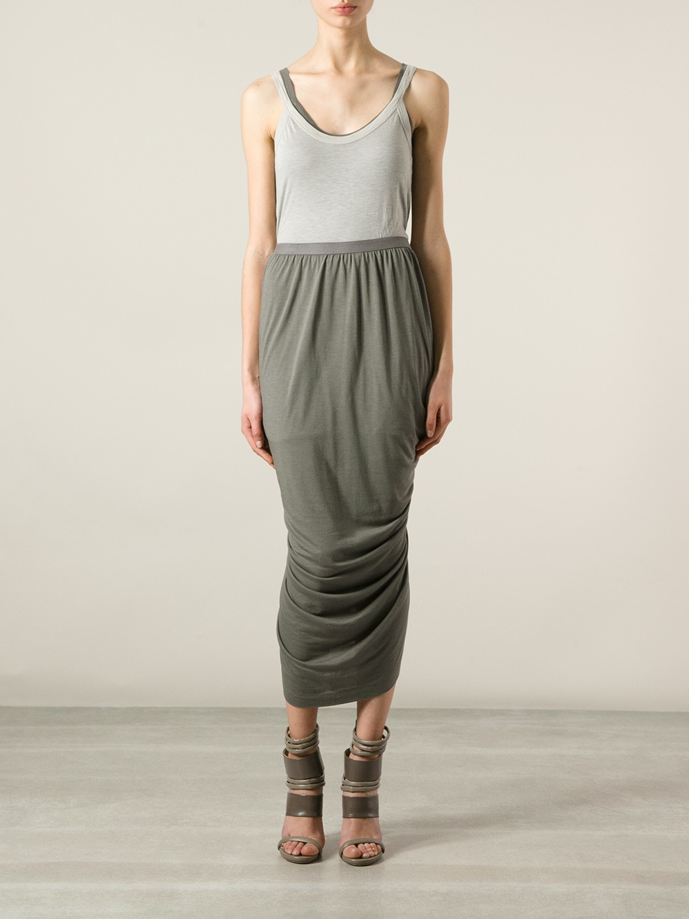 Rick owens lilies Ruched Back Midi Skirt in Gray | Lyst