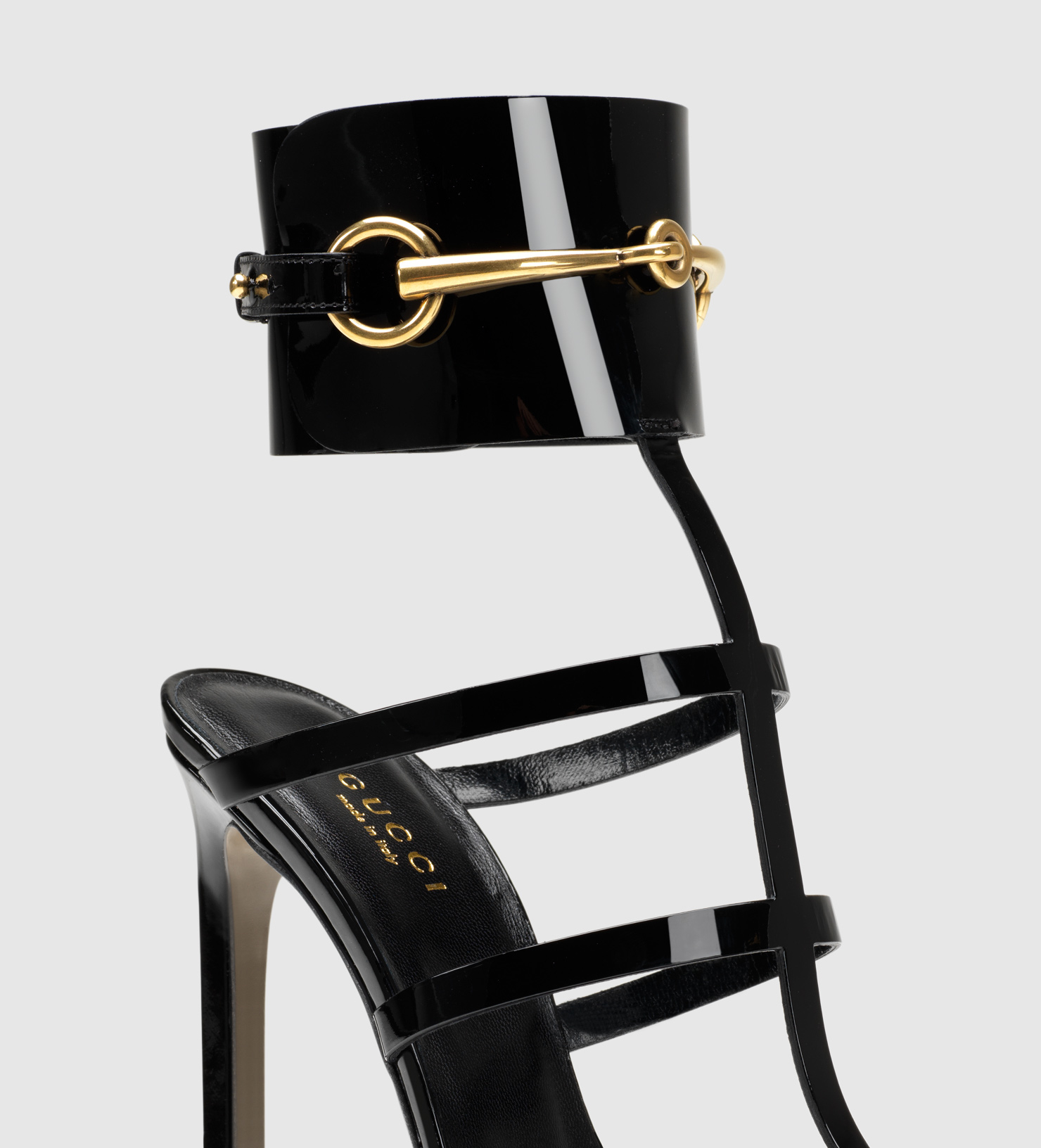 Gucci Ankle Strap Patent Leather Sandal In Black Lyst