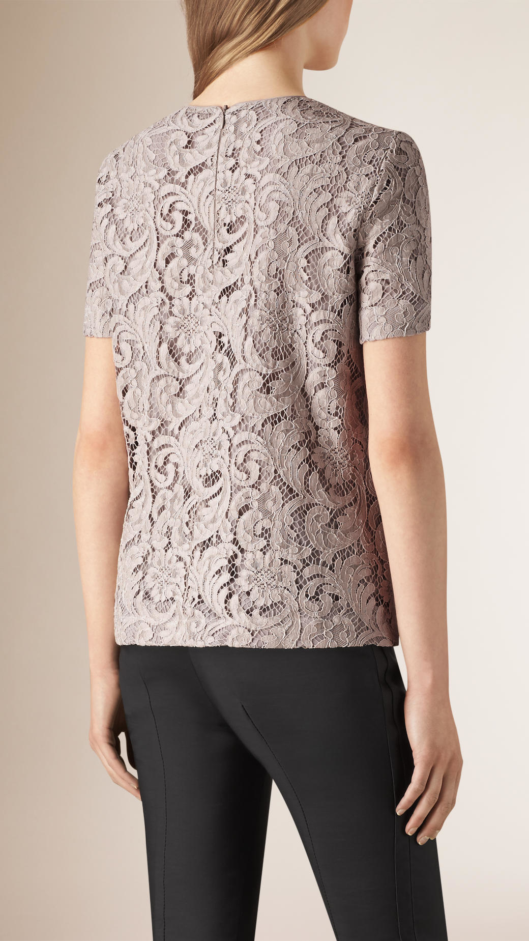 Burberry Short Sleeve French Lace Top In Gray Lyst