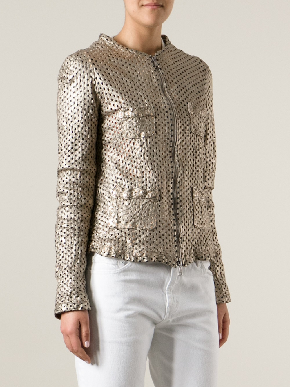 Giorgio Brato Perforated Leather Jacket in Metallic - Lyst